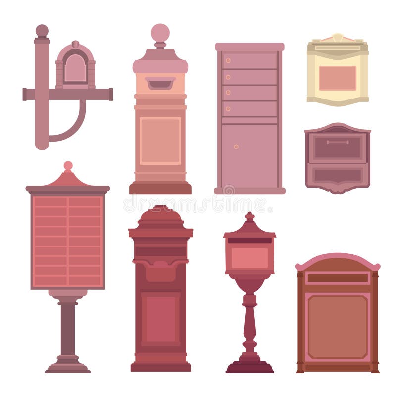 Mail Boxes Collection in Flat Style. Postbox Icon Set Isolated on White ...
