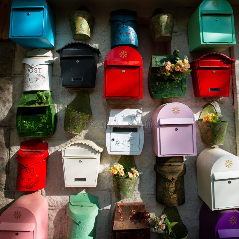 Mail boxes on wall stock image. Image of lights, green - 277114761