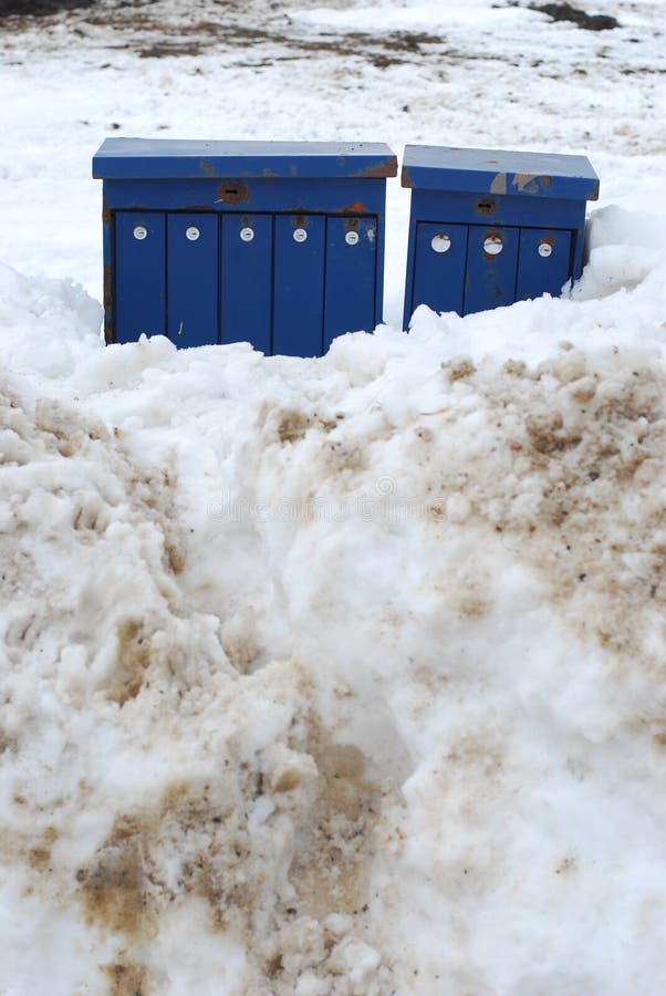 Mail boxes in the winter stock image. Image of season - 33162367