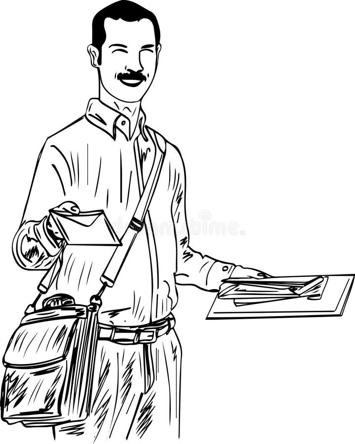 Vector Illustration Silhouette of Delivery Man with Mail Bag Holding an ...