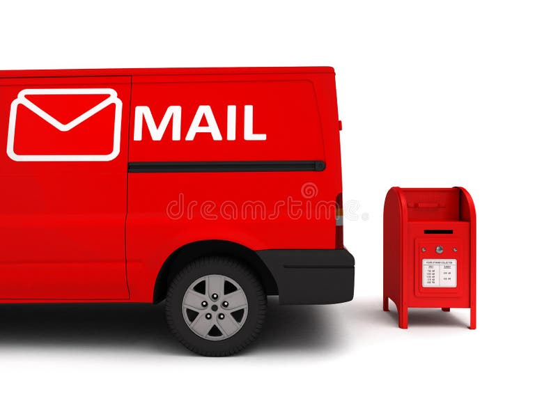 Mail Car with a Mailbox Isolated on White.3D Illustration Stock ...