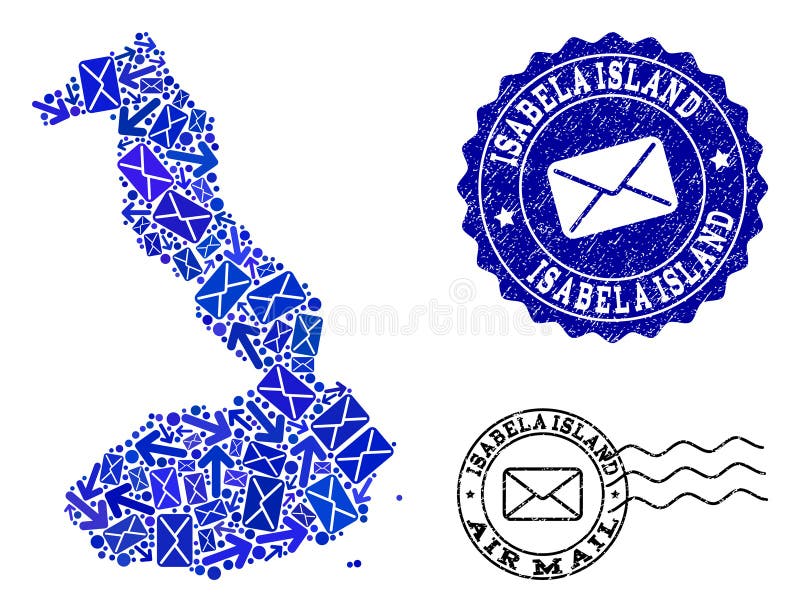 Mail Communication Collage of Mosaic Map of Galapagos - Isabela Island ...