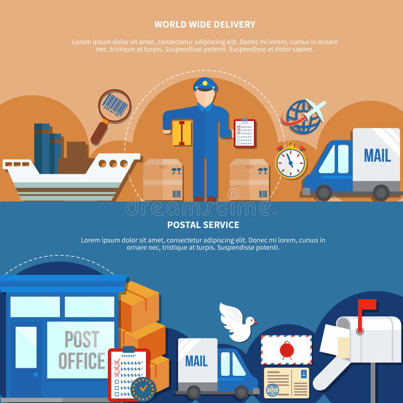 Mail Communication Horizontal Banners Stock Vector - Illustration of ...