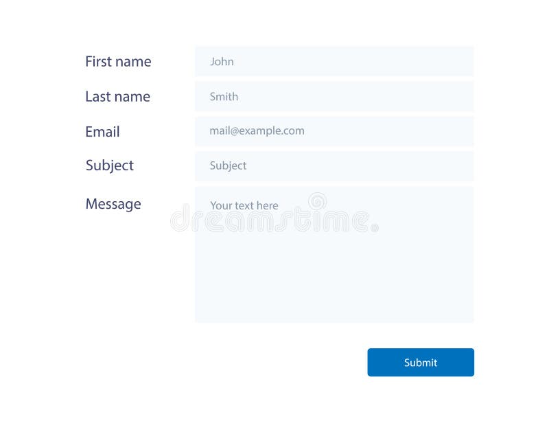 Mail Contact Form Mockup. Blank Window for Feedback. Template of Email ...