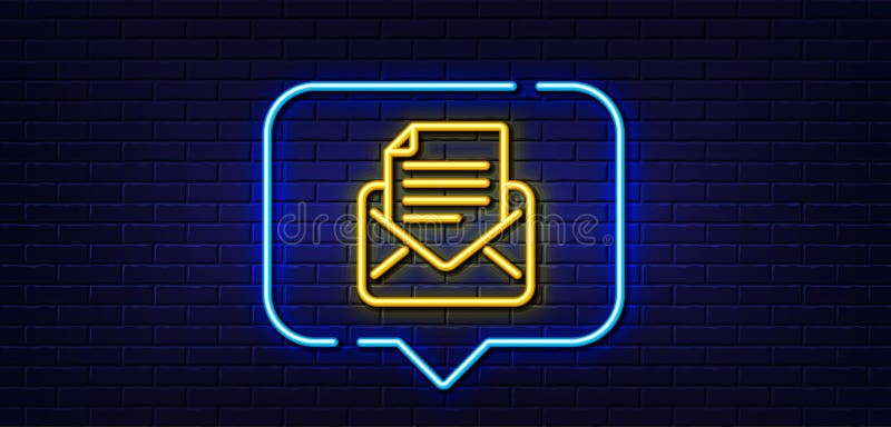 Mail Correspondence Line Icon. Read Message Sign. Neon Light Speech ...