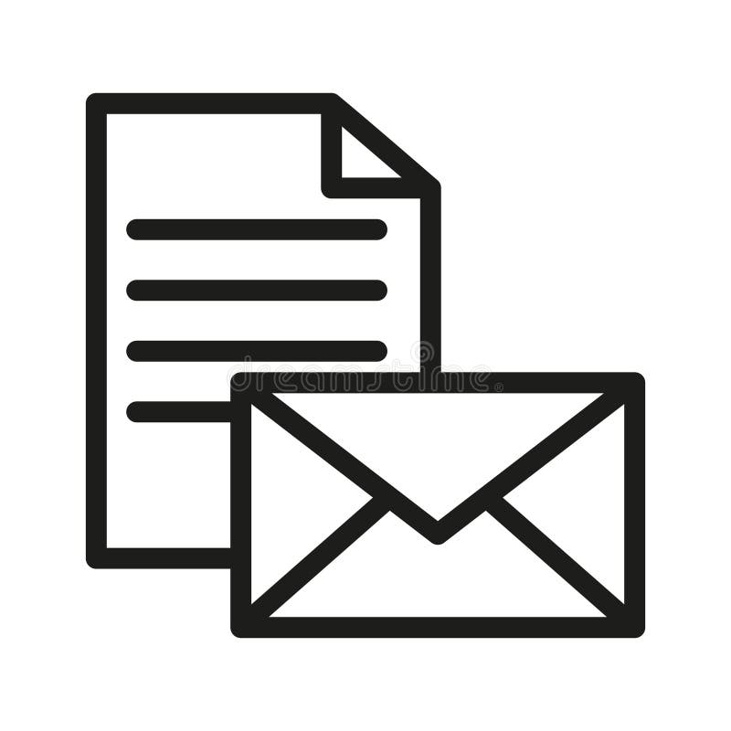 Mail and Document Icon. Simple Black Outline. Envelope with Letter ...