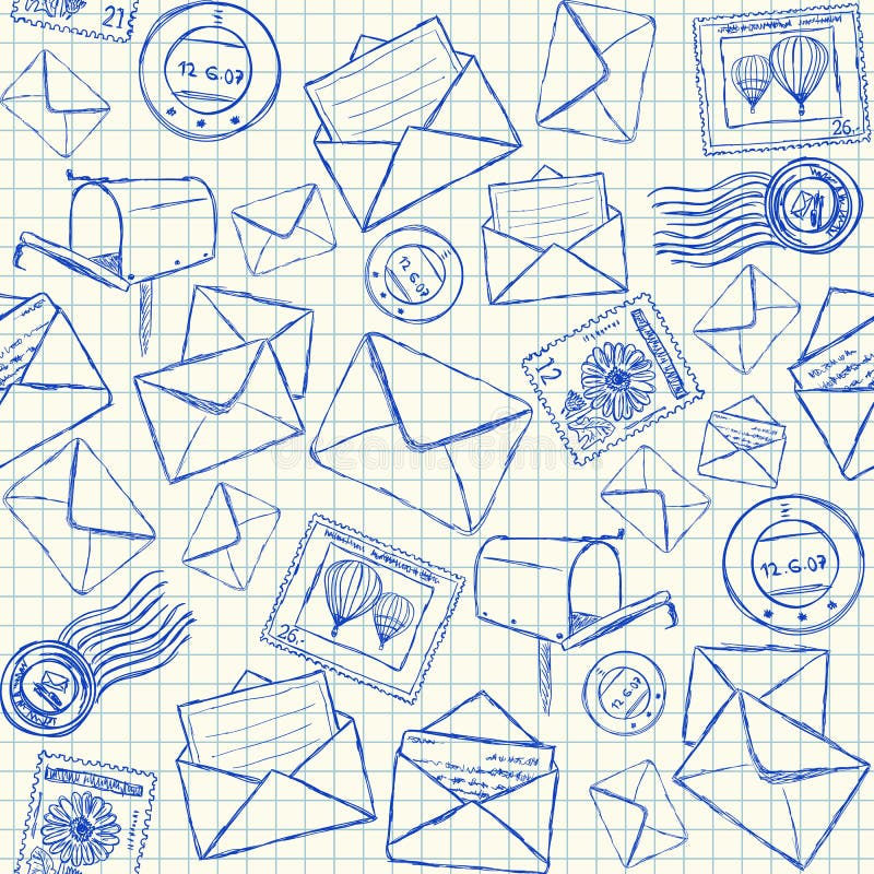 Envelope Doodles Seamless Pattern Stock Vector - Illustration of ...