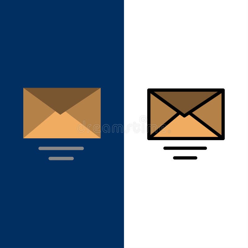 Mail, Email, Text Icons. Flat and Line Filled Icon Set Vector Blue ...