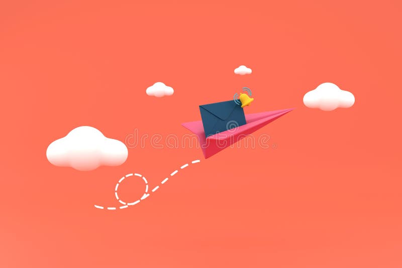 Mail Envelope and Bell Icon on Paper Plane Isolated Stock Illustration ...