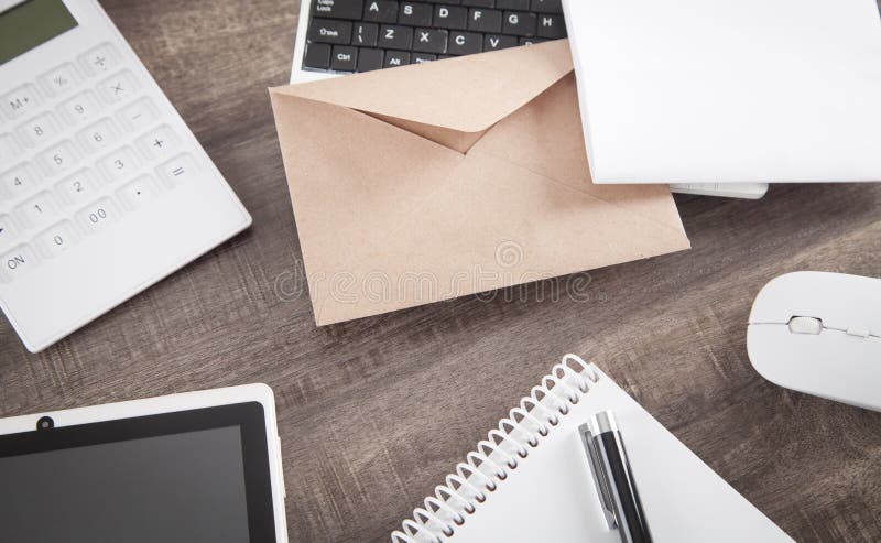 Mail Envelope on the Business Desk Stock Image - Image of desktop, desk ...