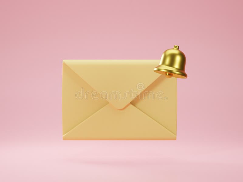 Mail Envelope with Golden Notification Bell Isolated on Pink Background ...