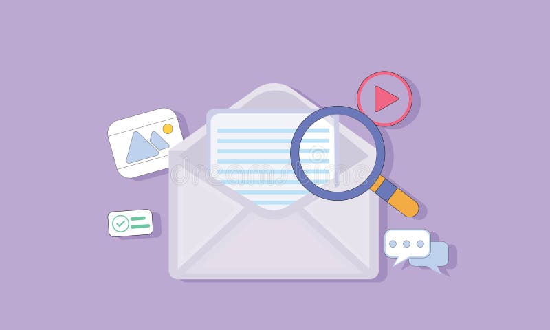 Mail Envelope Icon with Magnifying Image and Video Files in Message ...