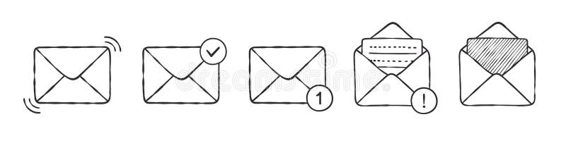 Mail Envelope Icon Set. Email Message Icons. Letter Envelopes. Hand ...
