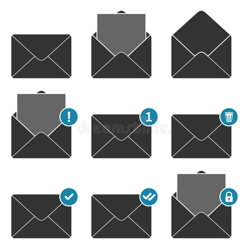 Mail Envelope Notifications Icons Set. Concept of Incoming Email ...