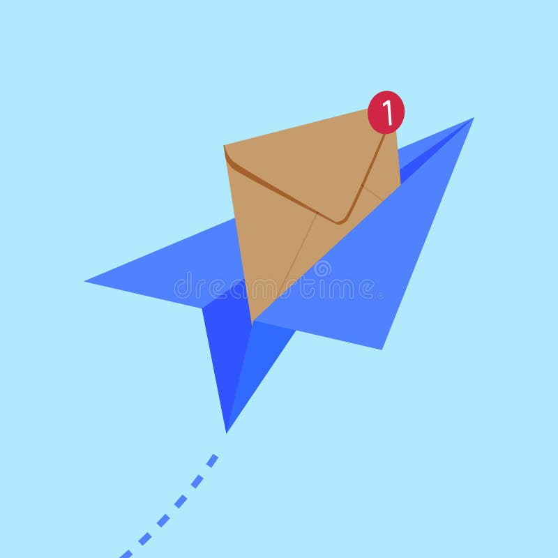 Mail Envelope in Paper Plane Origami Flying and Notification Message ...