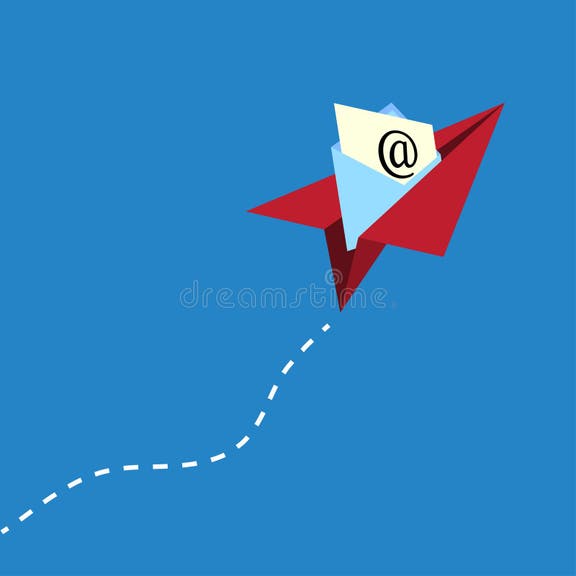 Mail Envelope in Red Paper Plane Origami Flying and Notification ...