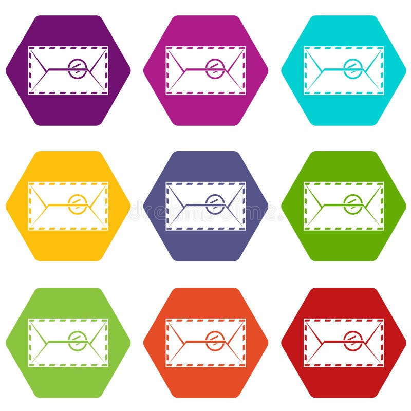 Mail Envelope with a Stamp Icon Set Color Hexahedron Stock Vector ...