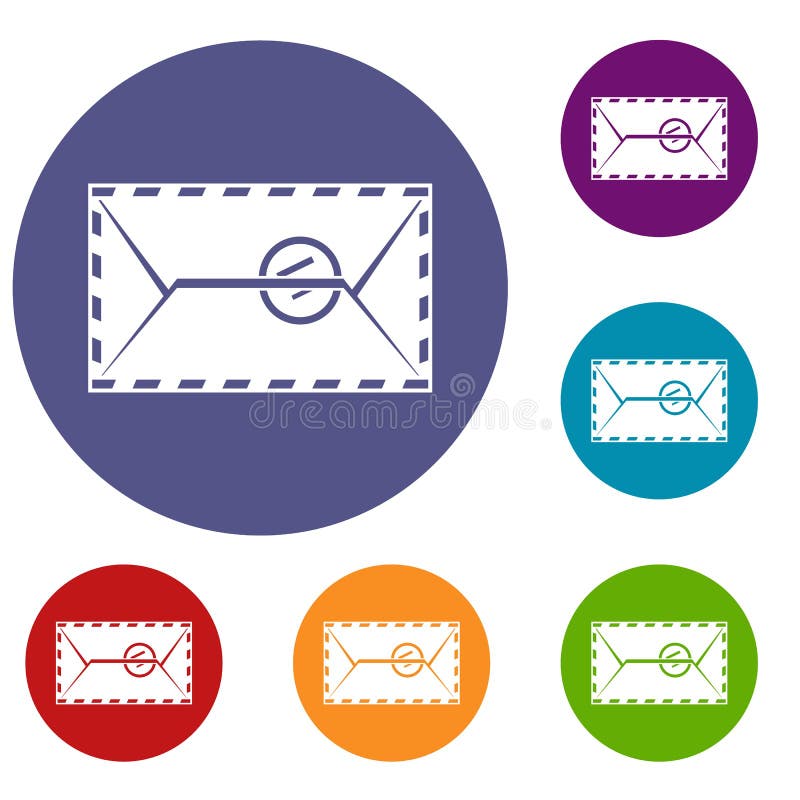 Mail Envelope with a Stamp Icons Set Stock Vector - Illustration of ...