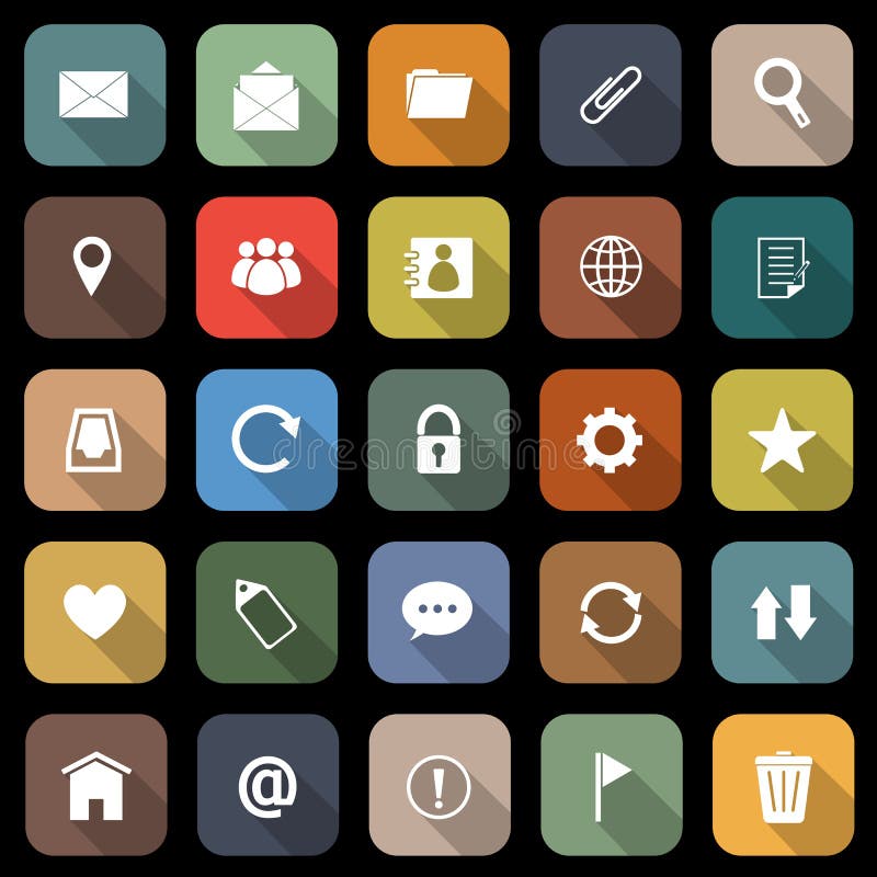 Mail Flat Icons with Long Shadow Stock Vector - Illustration of ...