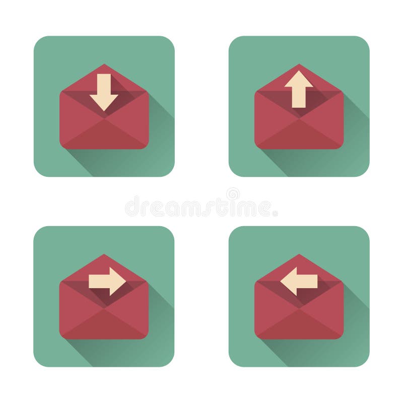 Mail Flat Icons Set with Long Shadow Stock Vector - Illustration of ...
