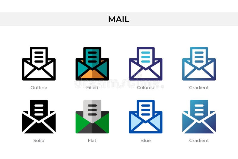 Mail Icon in Different Style. Mail Vector Icons Designed in Outline ...