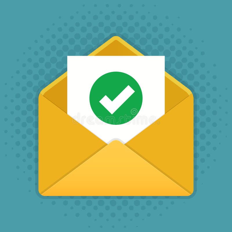Mail Icon, Envelope with Document and Check Mark, Accept Sign. Stock ...