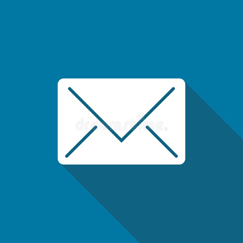 Mail Icon with Long Shadow Black on White Background,Simple Design ...