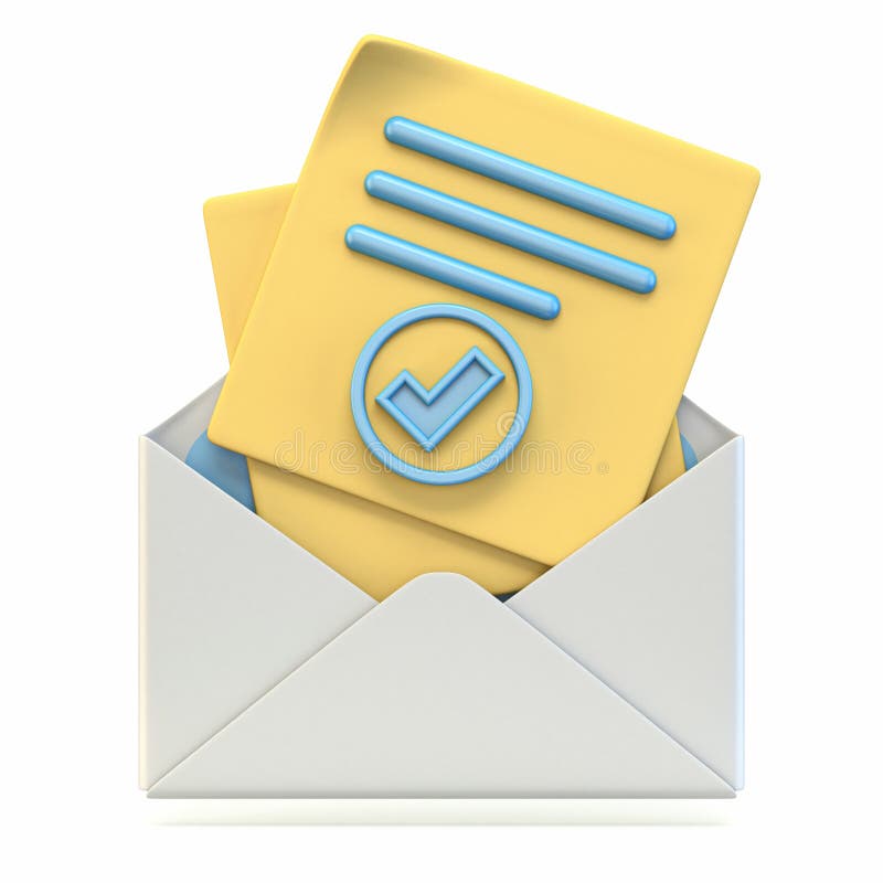 Mail Icon Opened Envelope with Check Mark 3D Stock Illustration ...