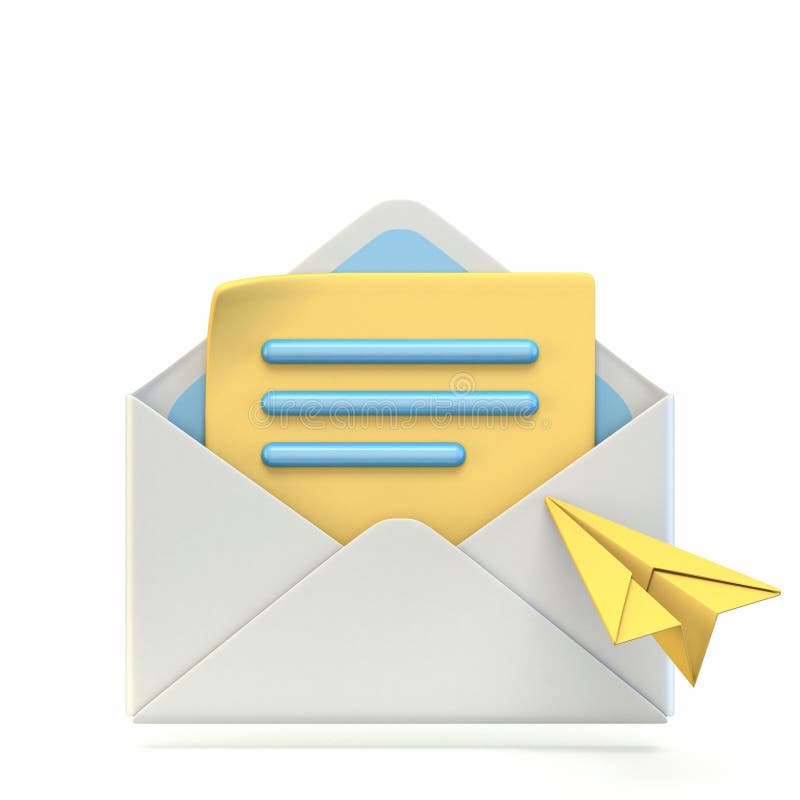 Mail Icon with Paper Airplane 3D Stock Illustration - Illustration of ...