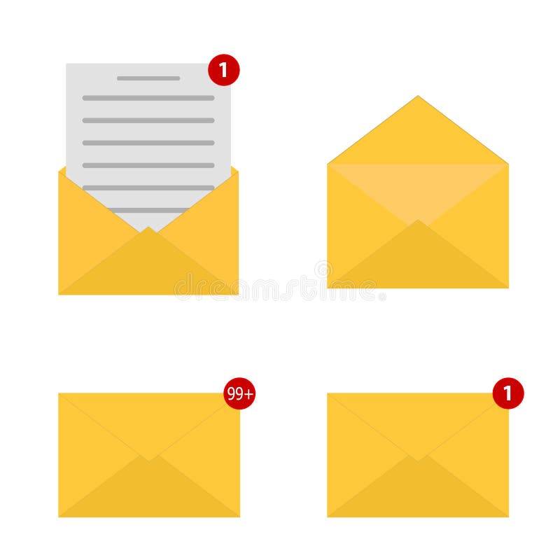 Mail Icon Set. Envelope Sign. One Incoming Message. New Email ...