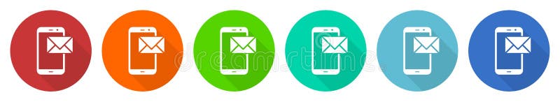 Mail Icon Set, Flat Design Vector Illustration in 6 Colors Options for ...