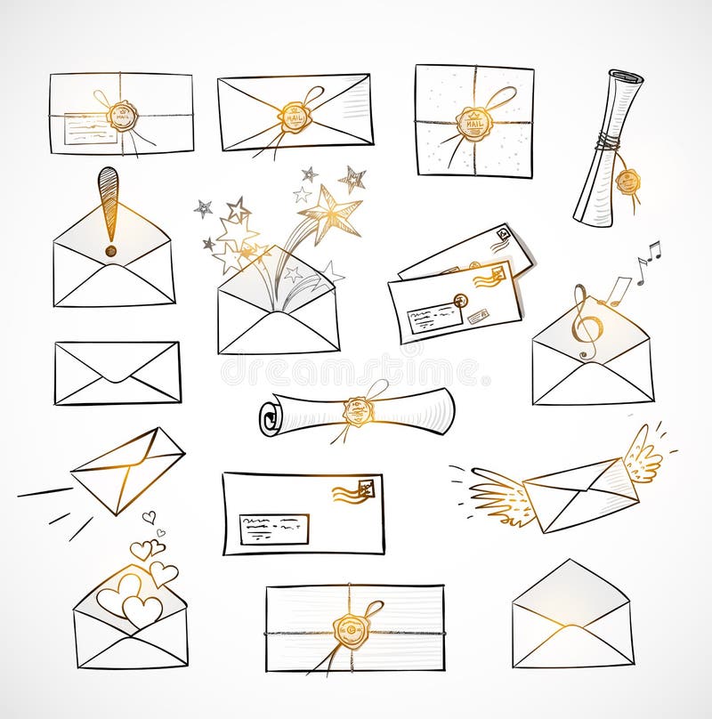 Mail Icons. Paper Rolls, Wax Seals. Stock Vector - Illustration of ...