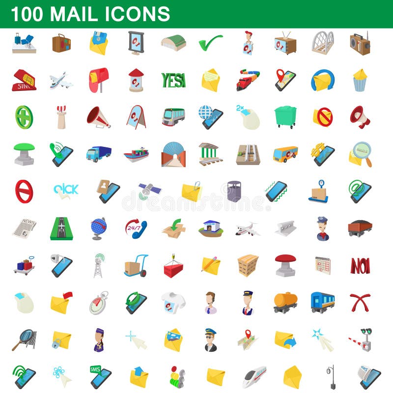 100 Mail Icons Set, Cartoon Style Stock Vector - Illustration of design ...