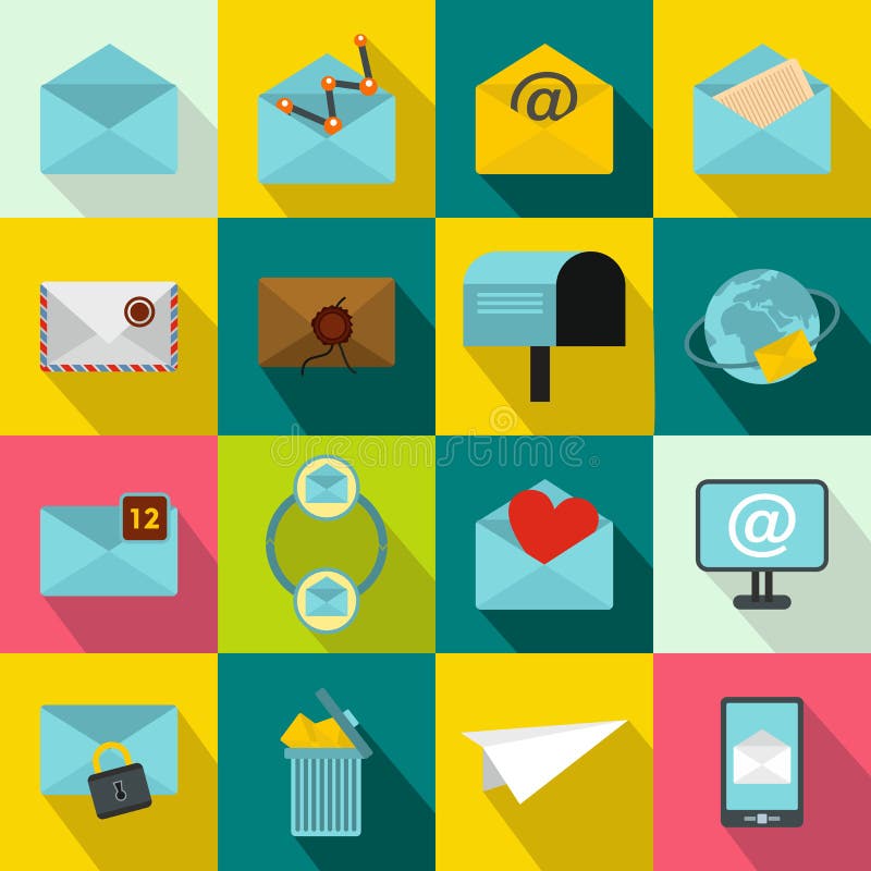 Mail icons set, flat style stock illustration. Illustration of flat ...