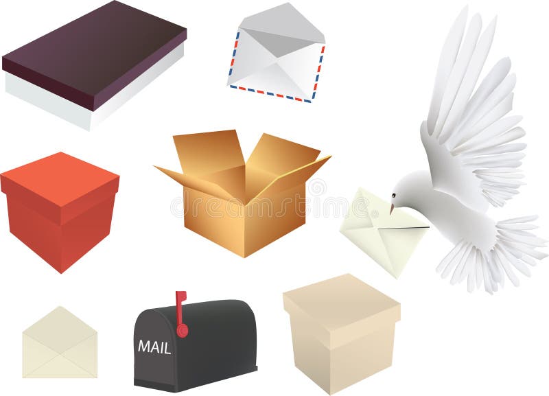 Mail items stock vector. Illustration of symbol, bird - 15499575