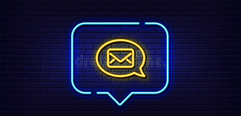 Mail Line Icon. Messenger Communication Sign. Neon Light Speech Bubble ...