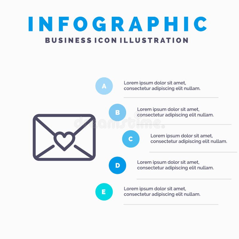 Mail, Love, Heart Blue Infographics Template 5 Steps. Vector Line Icon ...