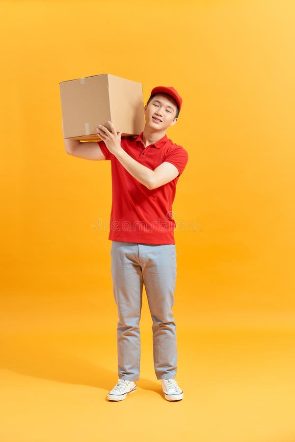 Mail Man Deliver Package, Shipping Order from Post Man with Red Uniform ...