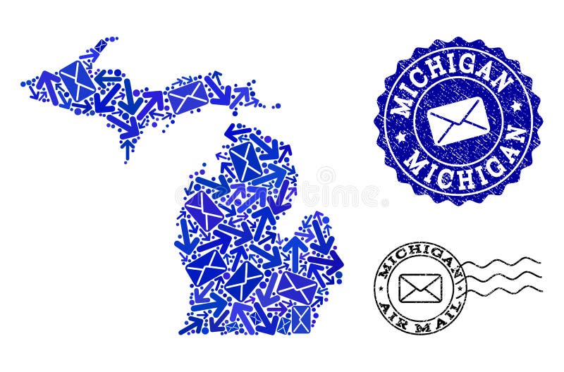 Mail Motion Composition of Mosaic Map of Michigan State and Scratched ...