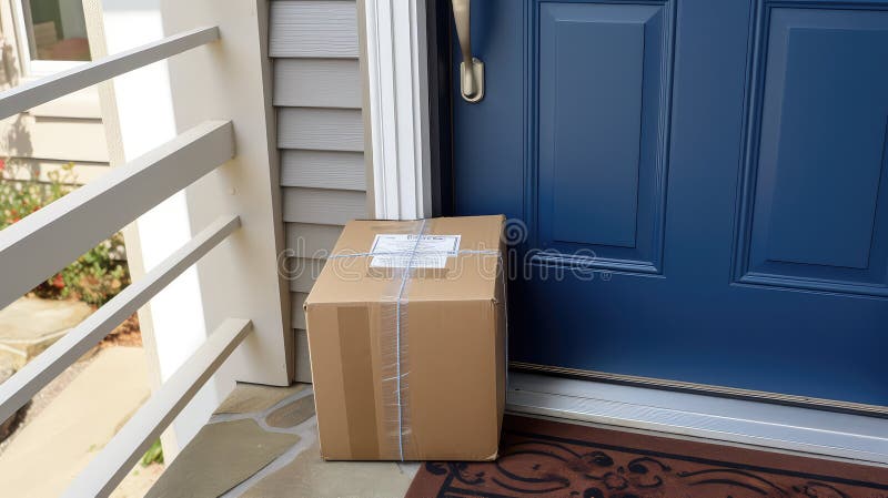 Mail Package in Front of Door Stock Illustration - Illustration of ...