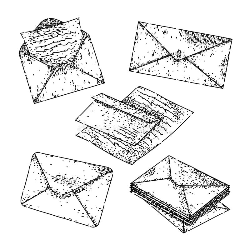 Mail Paper Set Sketch Hand Drawn Vector Stock Vector - Illustration of ...