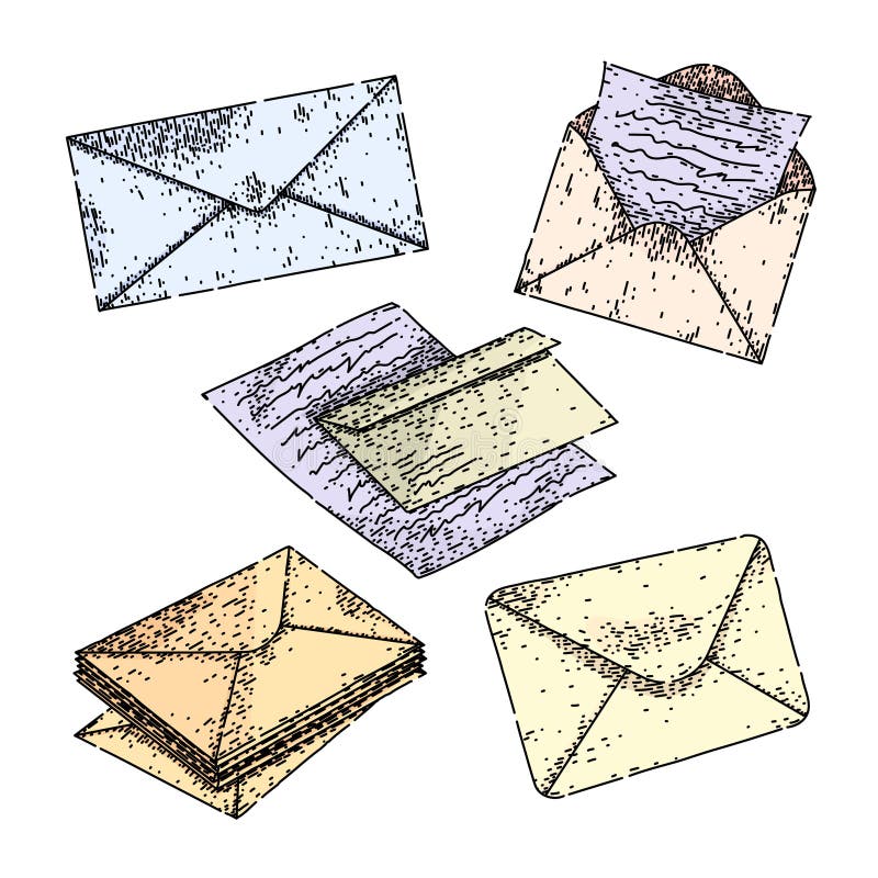 Mail Paper Set Sketch Hand Drawn Vector Stock Illustration ...
