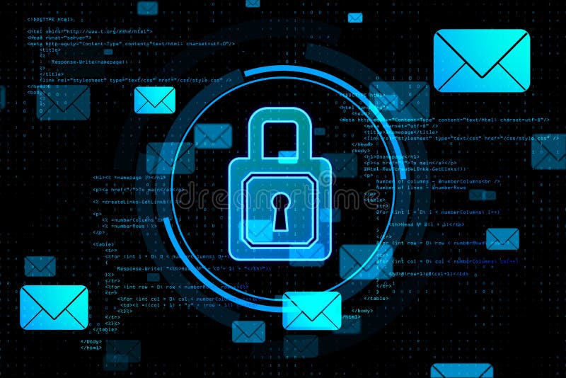 Mail Security and Lock Mail Concept with Digital Envelope Symbol on ...