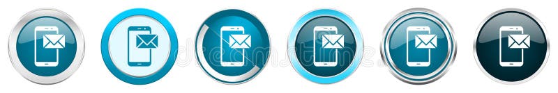 Mail Silver Metallic Chrome Border Icons in 6 Options, Set of Web Blue ...