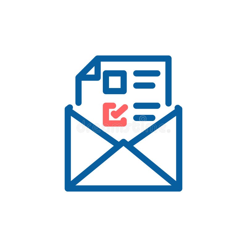 Mail-in Voting Vector Icon: Envelope and Ballot Paper with Tick, Thin ...