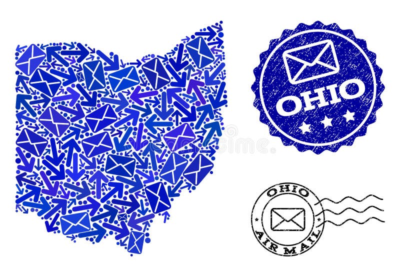 Mail Ways Collage of Mosaic Map of Ohio State and Scratched Stamps ...