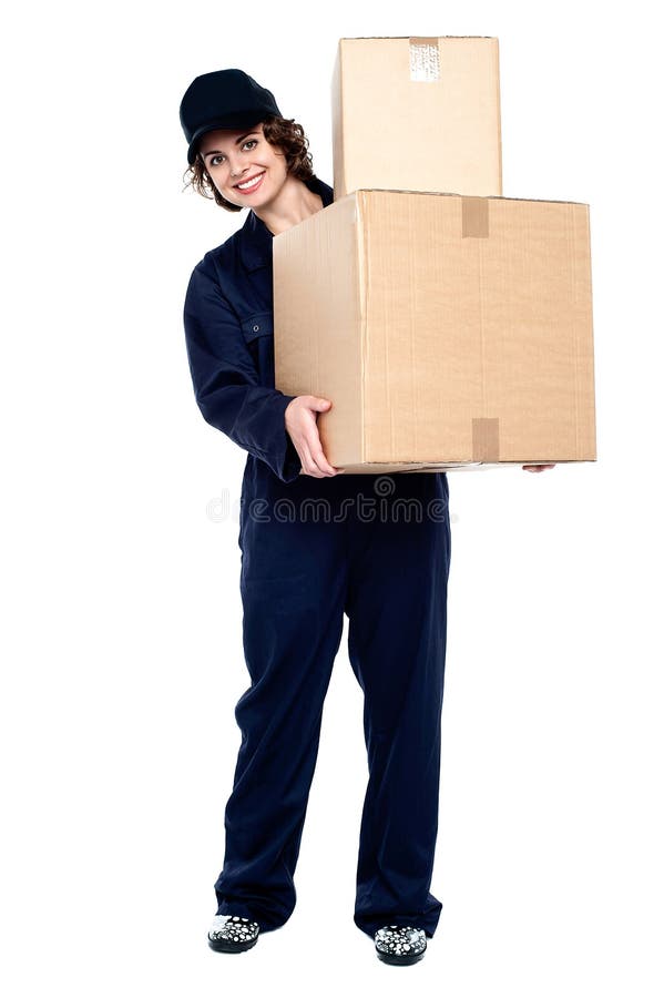 Mail Woman Delivering Parcel Stock Image - Image of carrying, isolated ...