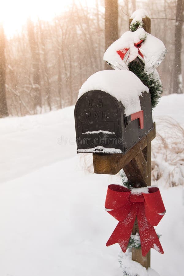 Mailbox Decorated for Christmas Stock Photo - Image of mail, evergreen ...