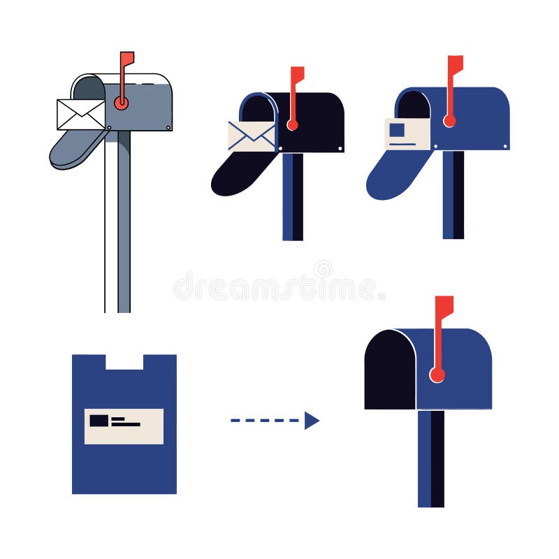 Mailbox Design Featuring Multiple Views in Flat Vector Art Style ...