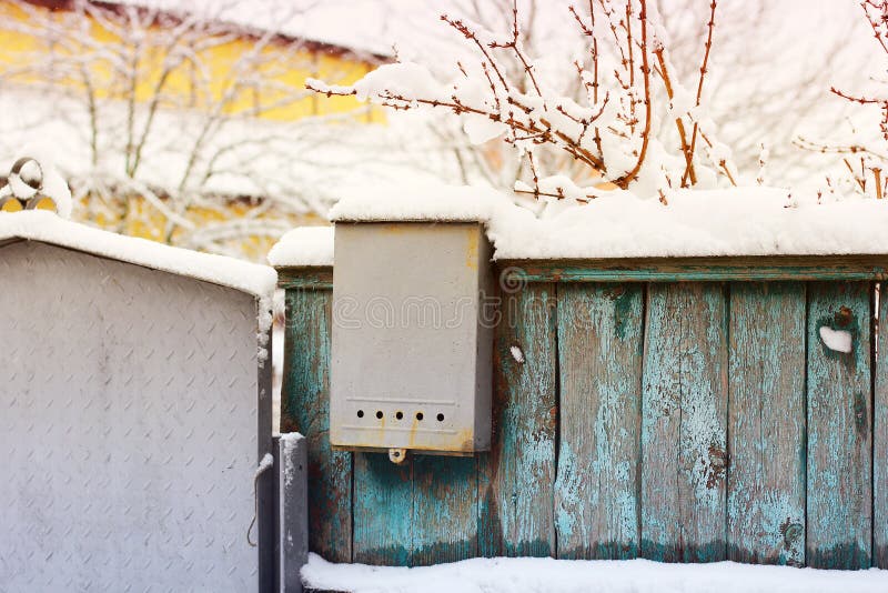 Mailbox on the fence. stock photo. Image of office, mailbox - 135003832